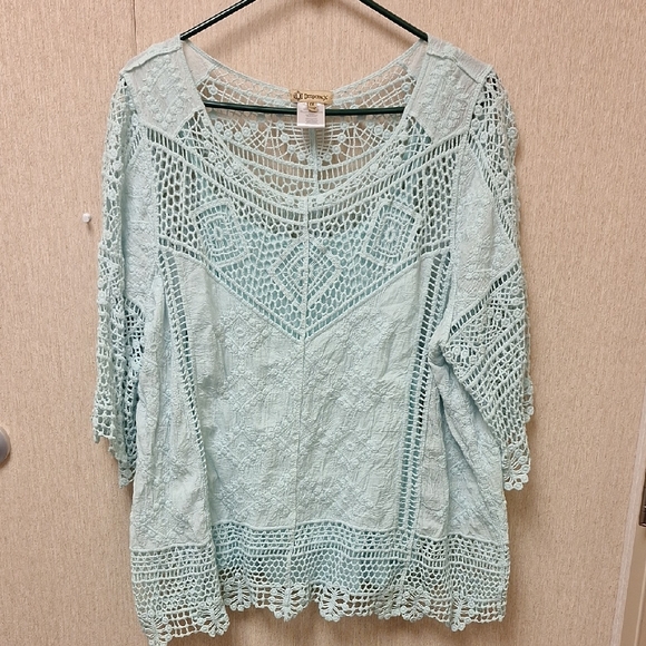 Democracy | Tops | Democracy Light Blue Crochet Lace Blouse | Poshmark